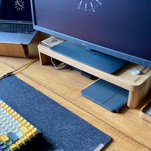 Oak Wood Monitor Stand Computer Stand Desk Storage | Etsy