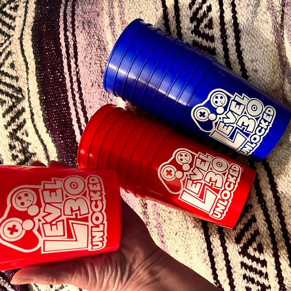 Level Unlocked Party Cups, Gaming Party Cups Reusable 16oz Stadium Cups ...