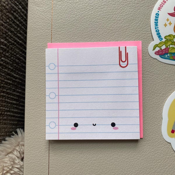 Mini Lined Paper Sticky Note Memo Pads Cute Happy Face and Paper Clip ...