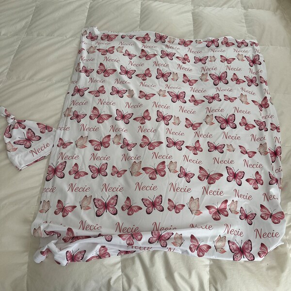 PINK BUTTERFLY Swaddle Blanket PERSONALIZED Newborn Baby Girl Coming ...