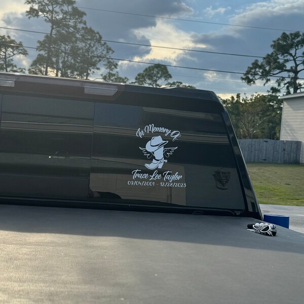 Cowboy Memorial Vinyl Decal, in Memory of Car Decal, Cowboy Angel ...