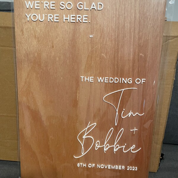 Rustic Timber Wedding Welcome Sign With Acrylic Lettering - Sustainably ...