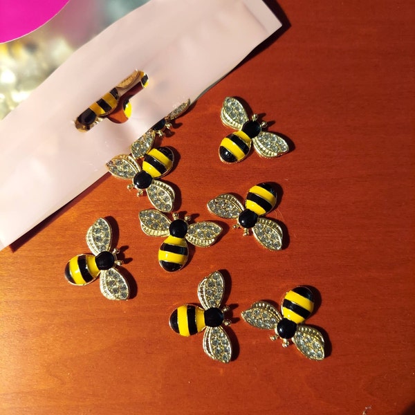 10 Pcs Enamel Bee Embellishments, Rhinestone Enamel Embellishments ...