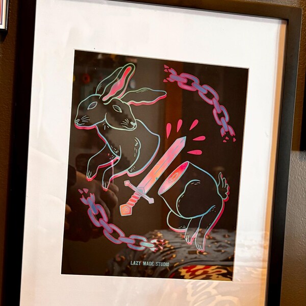 Neon Bones 8 X 10 Art Print | Graphic Pink Illustration | Punk Feminist ...
