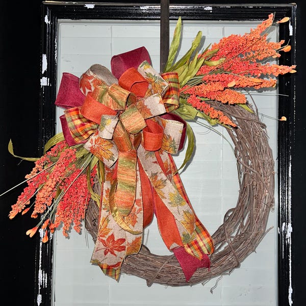 Large Fall Bow for Front Porch or Mailbox Fall Decor Mixed Ribbon Bow ...