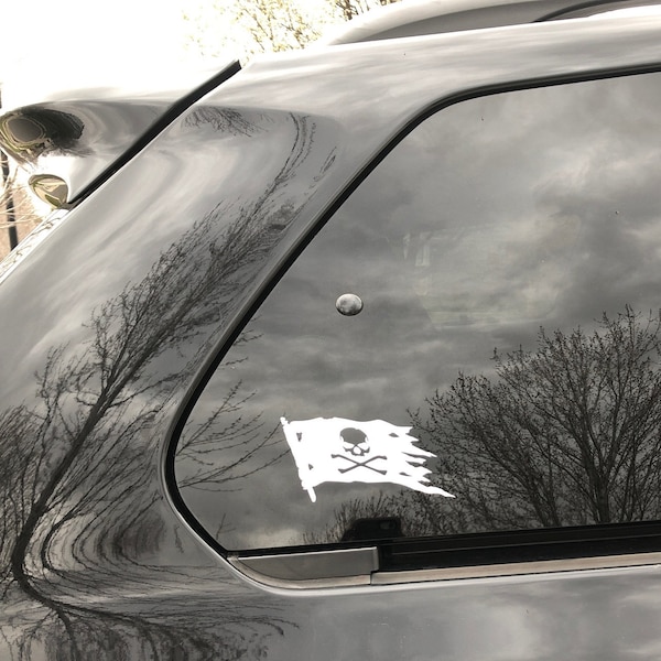 Jolly Roger Pirate Flag Vinyl Decal With Custom Text Option | Car Decal ...