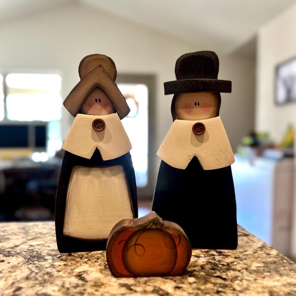 Wood Pilgrim Set/tabletop/ 3 Piece Set/8" Tall/ Made PER Order NOT ...