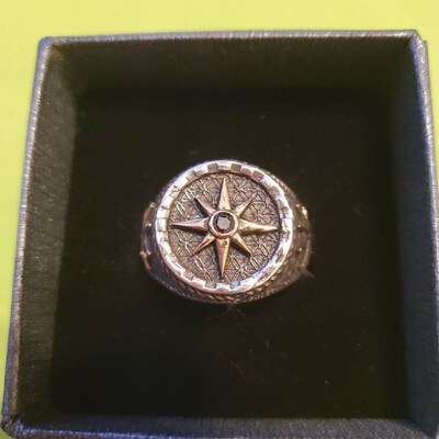 925 Sterling Silver Mens Ring Compass Engraved Men Silver Ring - Etsy