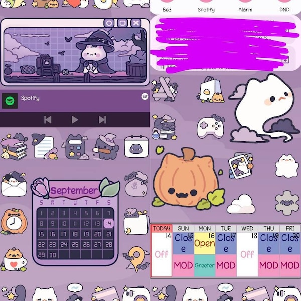 Spooky Kitty Icon Set | Kawaii Halloween Aesthetic Theme for Android ...