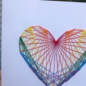 STRING HEART CARD / Purple, Mint, & Pink Heart on White - Etsy