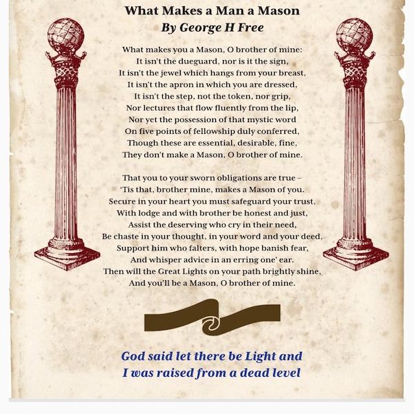 Personalised Masonic Poem Print: Freemason Gift, for New Masons, Master ...
