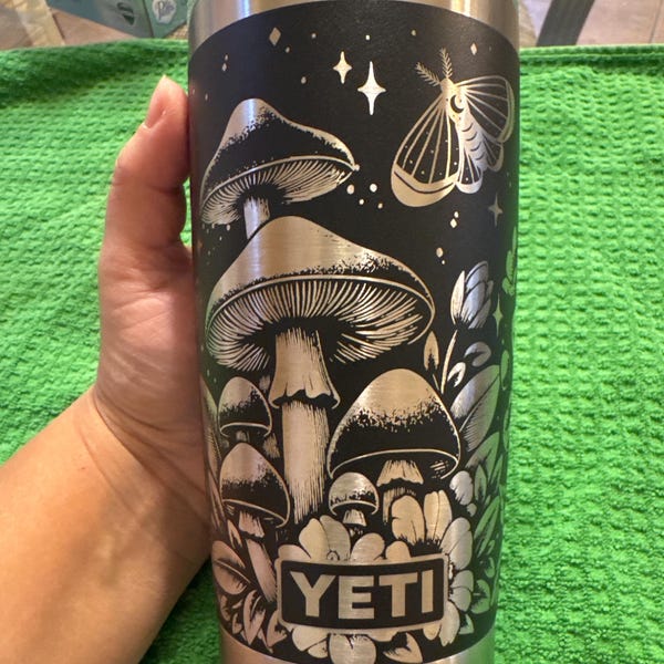 Mushroom Moth Yeti Tumbler, Mystical Cottagecore Moon Gift, Engraved ...