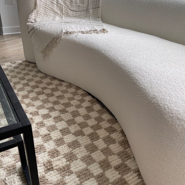 Large Beige and White Checkered Rug, Moroccan Berber Checkered Rug ...