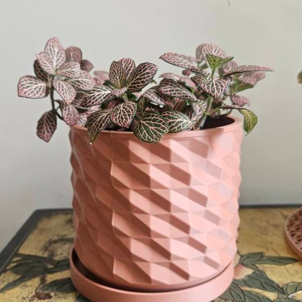 Mabel Planter With Drainage & Saucer in Orange Sherbet, Boho 3d-printed ...