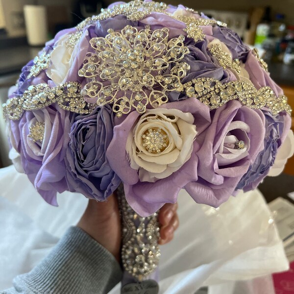 Lilac Gold Silver Quinceanera Bouquet, Lilac Ivory Ramo, Lavander ...