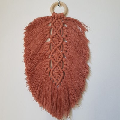 Natural Cotton BOHO Macrame Feather Decoration. Large Feather to Hang on the Wall. Modern Art ...