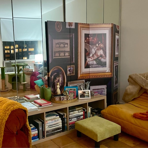 Green Paint Screen Print Room Divider Free Standing Abstract Panel Room ...