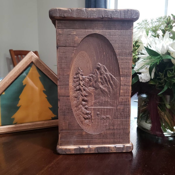 Rustic Woodsman Chiseled Urn / Handcrafted Pine Cremation Urn / Wood ...