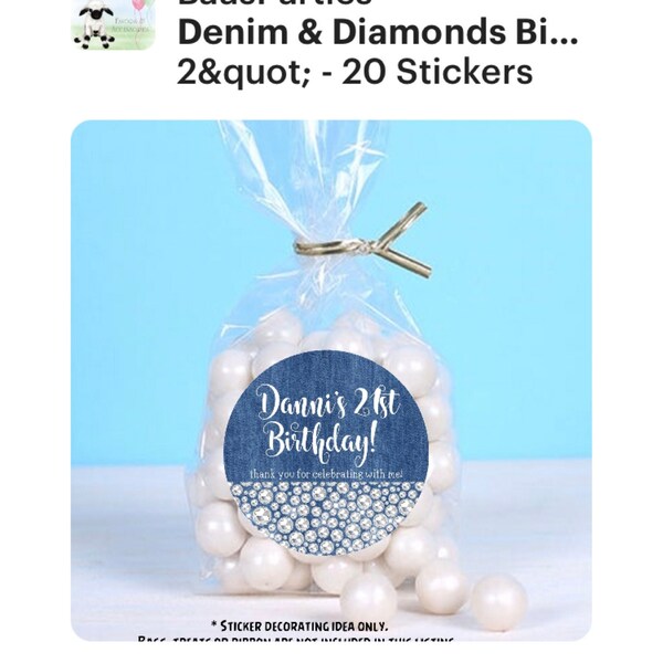 Denim & Diamonds Birthday Party Stickers or Favor Tags, Denim and ...