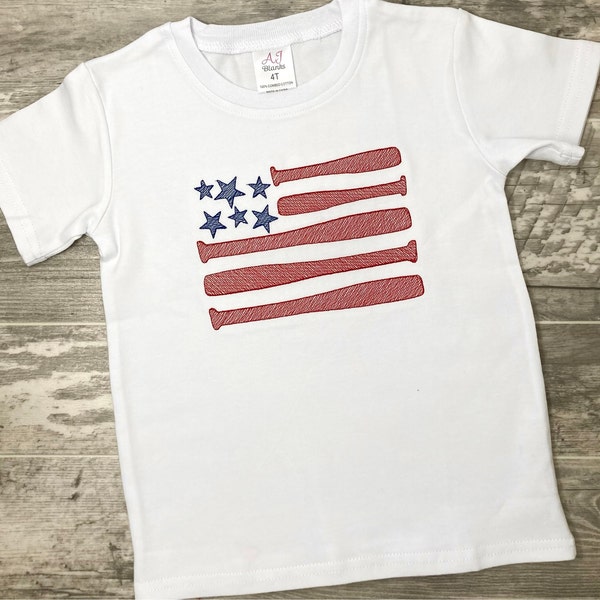 American Flag Baseball Bat Machine Embroidery Design, 4th of July ...