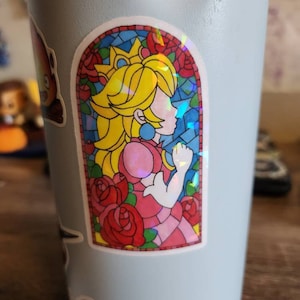 Princess Peach Stained Glass Window Holographic Sticker - Etsy