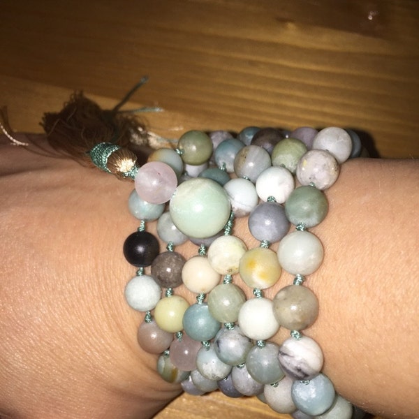 Mala for Calming - Amazonite Mala Beads - 108 Bead Mala Necklace - Rose ...