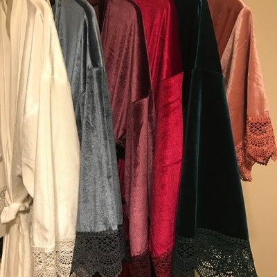 Luxurious Stretch Velvet Robe With Lace Kimono Robes adult Sizes 0 Thru ...