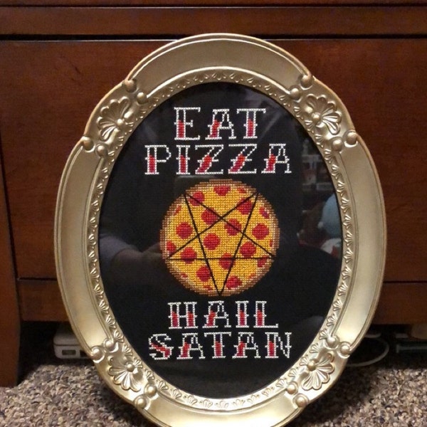 Eat Pizza Hail Satan - Occult Cross Stitch Pattern - Funny, Rude ...