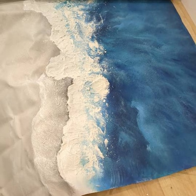 Original 3D White Minimalist Textured Wall Art Triptych Ocean Wave Painting on Canvas Neutural ...