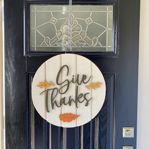 Give Thanks Door Sign, Fall Door Hanger, Autumn Fall Leaves, Rustic ...