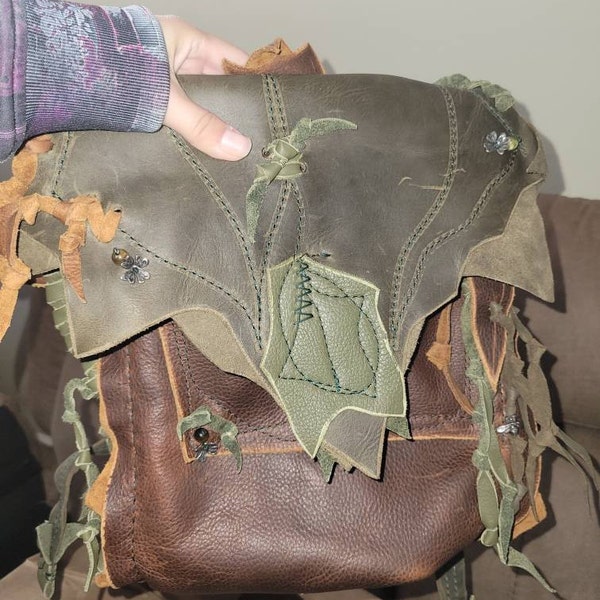 Leather Backpack Purse, Handmade Leather Bag, Leather Leaf Backpack ...