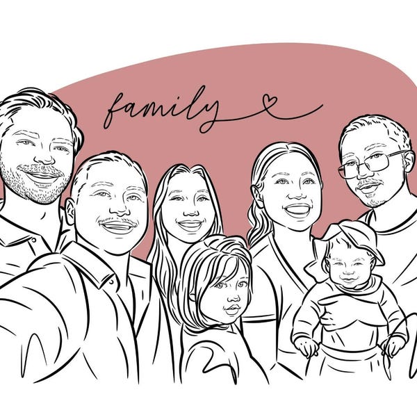 Custom Papa & Family Line Drawing From Photo, Personalized Gift for Him ...