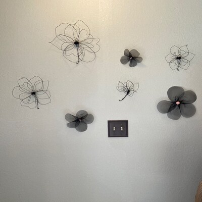 Home Decor, Wire Art, Flower Wall Decor, 3 Wire Flowers and 3 Mesh ...