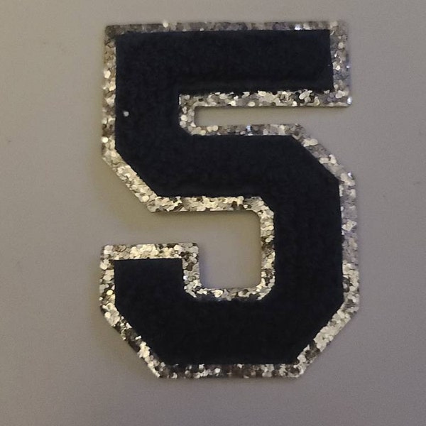Navy Blue Chenille Numbers, Silver Glitter Number Patch, Number Iron on ...