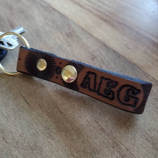 Custom Leather Key Ring and Fob - Snap Closure - Monogram, Initials ...