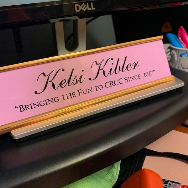 Personalized Desk Name Plate Nameplate Plaque Pink With Rose Gold ...