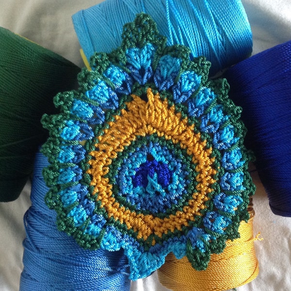 Crochet PATTERN Peacock Feather "nemali" Motif, Coaster and Garland ...