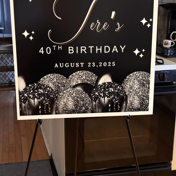 ANY AGE Birthday Welcome Sign Birthday Welcome Poster Black Silver ...