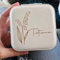 Engraved Birth Flower Jewellery Box, Travel Jewelry Box, Birthday Gift ...