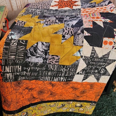 Handmade Scrappy Jagged X Yellow Lap Quilt, 62x66 With Matching Pillow ...