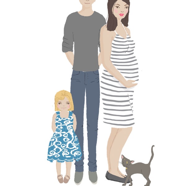 Custom Digital Family Portrait Drawing, Illustration, Family Portrait ...