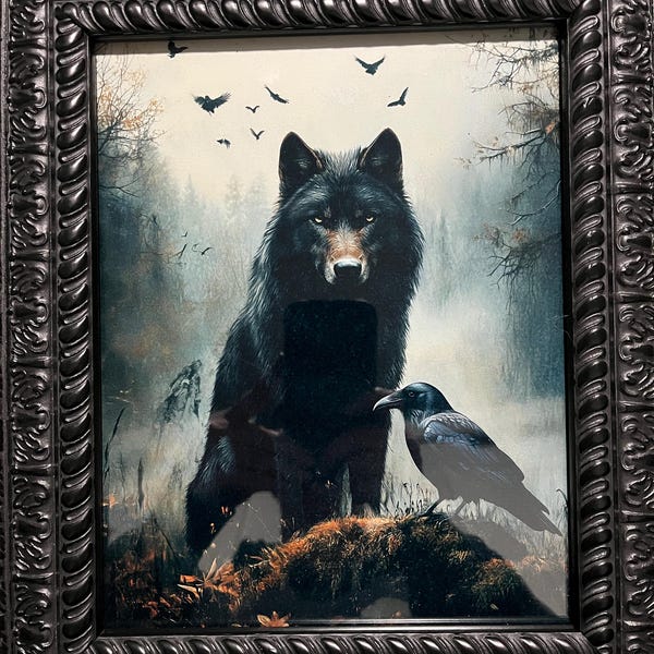 Wolf and Raven Art Print, Dark Gothic Fantasy, Mystical Dream, Moody ...