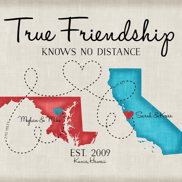 Long Distance Friendship Map Print: Moving Gift, State to State - Etsy