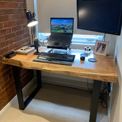 English Pippy Oak Live Edge Resin Infill Executive Desk Industrial ...