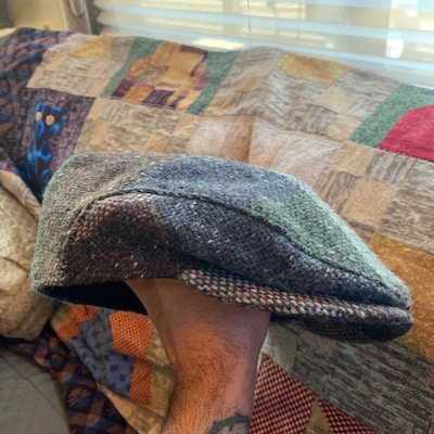 Traditional Irish Donegal Tweed Flat Cap Green Brown Block Check 100% Wool Padded With Foldable ...