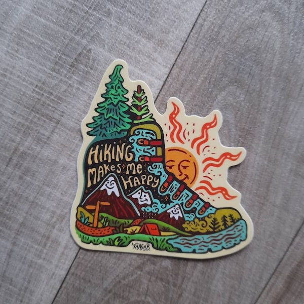 HIKING MAKES Me HAPPY // Weatherproof Outdoor Sticker // Vinyl 4 ...