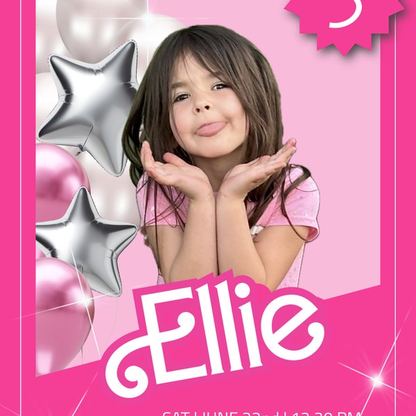 Editable Girl Party Pink Doll Invite Birthday Girl Invite Toy Doll Any Age Birthday