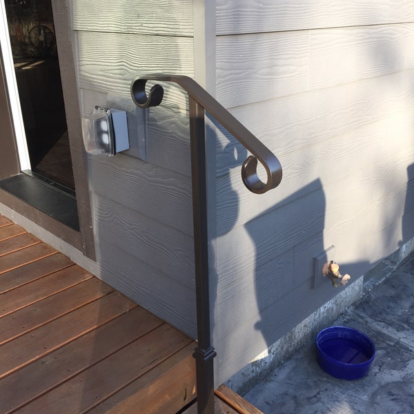 Handcrafted Steel Single Post Handrail, Flat Bar Top, Hardware Included ...