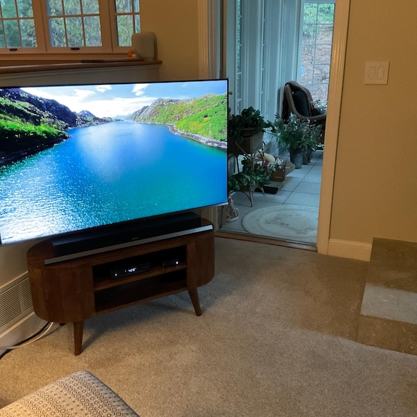 Corner Tv Stand With Two Open Shelves for Bedroom • Retro Tv Unit Round ...