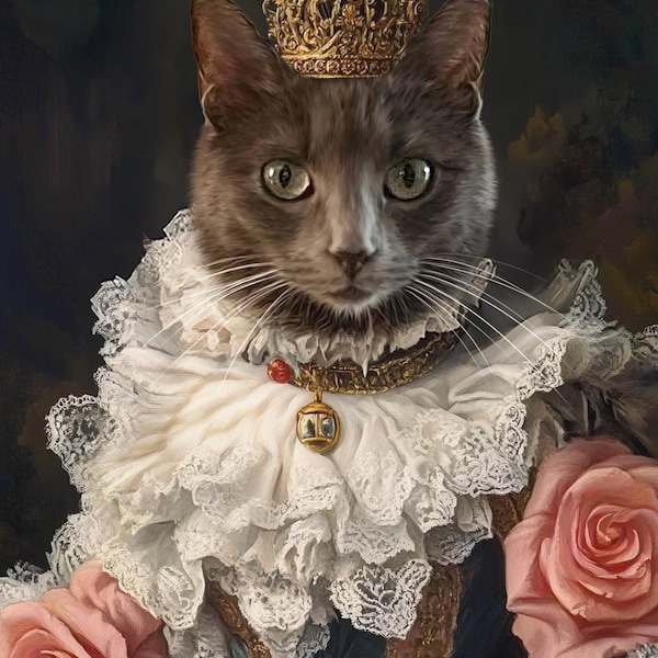 Custom Royal Cat Princess Portrait, Royal Pet Portrait, Royal Cat ...